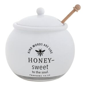 Dayspring Sweet to The Soul Ceramic Wood Dipper, 16 Ounces Inspirational Honey Pot with Scripture, White