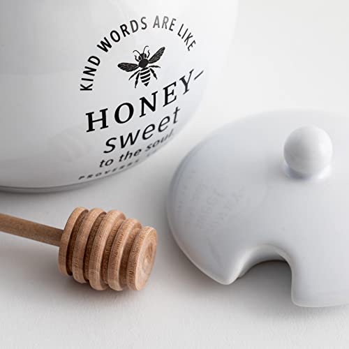 Dayspring Sweet to The Soul Ceramic Wood Dipper, 16 Ounces Inspirational Honey Pot with Scripture, White