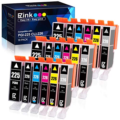 E-Z Ink (TM Compatible Ink Cartridge Replacement for Canon PGI-225 CLI-226 to use with MG6220 MG6120 MG8220 MG8120 MG8120B (3 Gray, 3 Large Black, 3 Small Black, 3 Cyan, 3 Magenta, 3 Yellow) 18 Pack