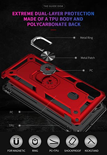 YZOK for Galaxy A21 Case, Samsung A21 Case, with HD Screen Protector, [Military Grade] Ring Car Mount Kickstand Hybrid Hard PC Soft TPU Shockproof Protective Case for Samsung Galaxy A21 (Red)