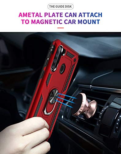 YZOK for Galaxy A21 Case, Samsung A21 Case, with HD Screen Protector, [Military Grade] Ring Car Mount Kickstand Hybrid Hard PC Soft TPU Shockproof Protective Case for Samsung Galaxy A21 (Red)