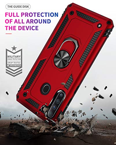 YZOK for Galaxy A21 Case, Samsung A21 Case, with HD Screen Protector, [Military Grade] Ring Car Mount Kickstand Hybrid Hard PC Soft TPU Shockproof Protective Case for Samsung Galaxy A21 (Red)