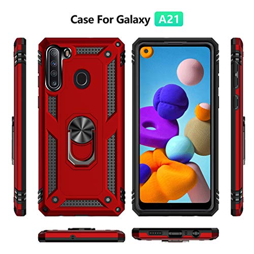 YZOK for Galaxy A21 Case, Samsung A21 Case, with HD Screen Protector, [Military Grade] Ring Car Mount Kickstand Hybrid Hard PC Soft TPU Shockproof Protective Case for Samsung Galaxy A21 (Red)