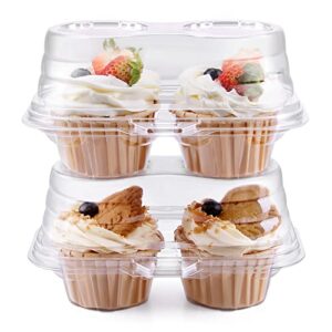 himetsuya 2 cavity cupcake boxes-stackable regular cupcake carrier holder, thicker clear cupcake boxes, non-slip high topping cupcake containers for cupcakes, muffins (50)