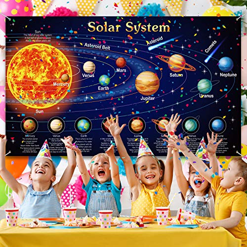 Solar System Decorations Large Fabric Outer Space Poster Banner Space Theme Backdrop Background for Kids Boys Space Birthday Decorations Planets Party Educational Supplies, 72.8x43.3 Inch