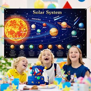 Solar System Decorations Large Fabric Outer Space Poster Banner Space Theme Backdrop Background for Kids Boys Space Birthday Decorations Planets Party Educational Supplies, 72.8x43.3 Inch