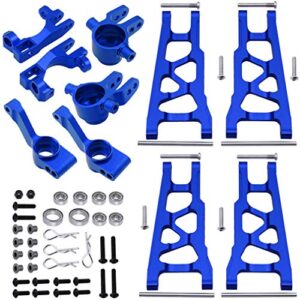 hobbypark aluminum steering blocks caster blocks c-hubs stub axle carriers and alloy suspension arms set (front & rear) for 1/10 traxxas slash 4x4, replacement of 6837 6832 1952 3655x (navy blue)