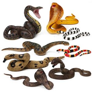 uandme 8pcs fake snakes toy figurines realistic fake snake prank rubber snake props scary snake toy scare birds, cobra snake, boa constrictor, coral snake, rattlesnake wild life figures