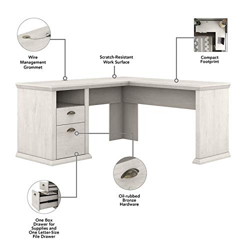 Bush Furniture Yorktown L Shaped Desk with Storage, 60W, White Oak