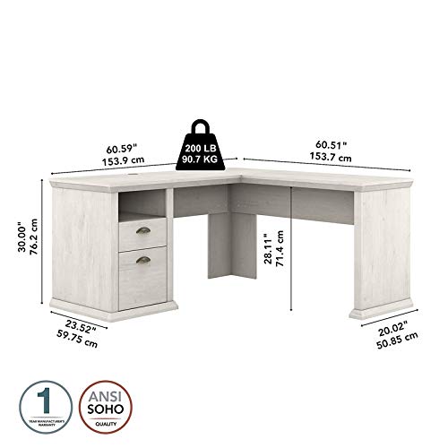 Bush Furniture Yorktown L Shaped Desk with Storage, 60W, White Oak