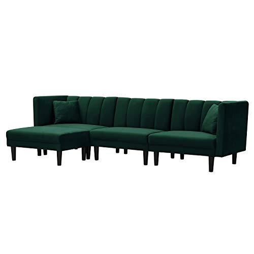 FREESNOOZE 106'' Velvet Reversible Sectional Sofa Sleeper Sofa Bed with Plastic Legs(Dark Green)