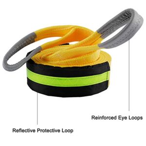 Artilife Heavy Duty 3" x 20' Recovery Tow Strap 11020Lbs with Reflective Protective Loop, Emergency Recovery Towing Rope with 2 Hooks for Car, SUV, Truck (Yellow)