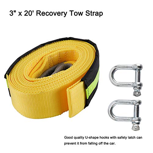 Artilife Heavy Duty 3" x 20' Recovery Tow Strap 11020Lbs with Reflective Protective Loop, Emergency Recovery Towing Rope with 2 Hooks for Car, SUV, Truck (Yellow)