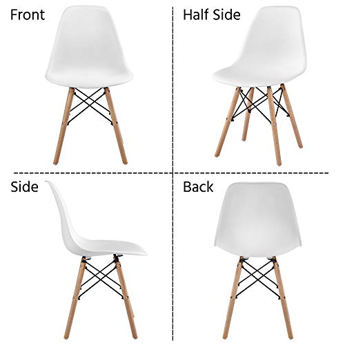 Yaheetech Dining Chairs with Beech Wood Legs and Metal Wires Modern Side Shell Eiffel DSW Chairs for Dining Room Living Room Bedroom Kitchen Lounge Reception, Set of 8, White