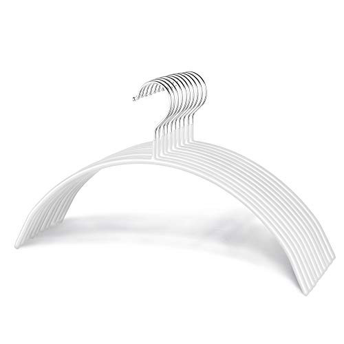 Zoe Deco Non-Slip No Shoulder Bumps Clothes Hangers with Grippy Coating, Sleek and Slim Rounded Hangers, Bump Free Hanger Solution (White, 16.5"x7.75", 10 Pack)