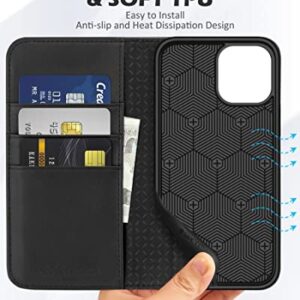 SHIELDON Case for iPhone 12/12 Pro 5G, Genuine Leather Wallet Case Magnetic RFID Blocking Credit Card Holder Kickstand Shockproof Case Compatible with iPhone 12/12 Pro (6.1 Inch 2020) - Black