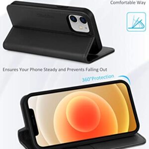 SHIELDON Case for iPhone 12/12 Pro 5G, Genuine Leather Wallet Case Magnetic RFID Blocking Credit Card Holder Kickstand Shockproof Case Compatible with iPhone 12/12 Pro (6.1 Inch 2020) - Black