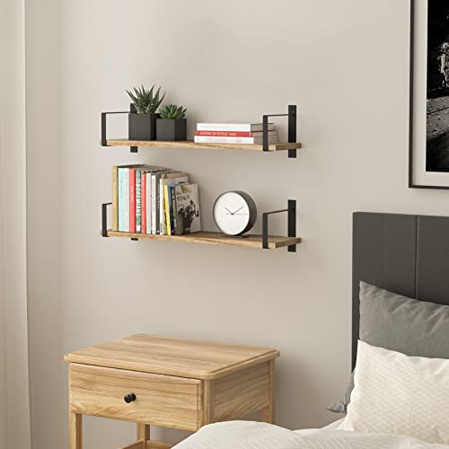 Wallniture Toledo Floating Shelves for Wall, Wall Shelf for Living Room Decor, Kitchen Organization, Bathroom Organizer, Shelves for Bedroom Burnt Set of 2