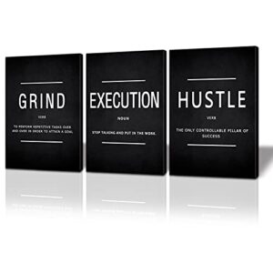 bwspace inspirational wall art, motivational canvas wall art, grind hustle wall art 3 pieces wall art decorations for office living room and bedroom decor (36" w x 16" h, grind)