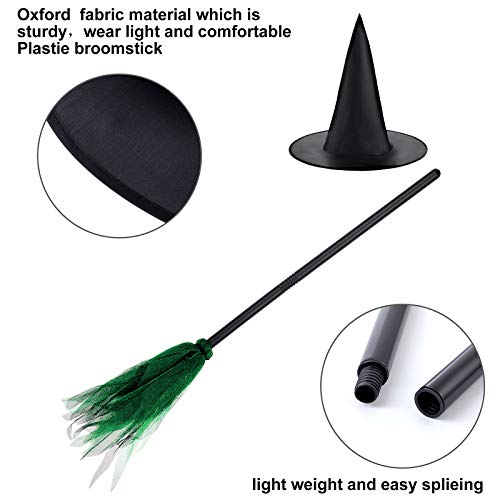 Sumind 3 Pieces Halloween Witch Broom Plastic Witch Broomstick Broom Props Witch Broom Party Decoration with 3 Pieces Witch Hat for Halloween Costume Party