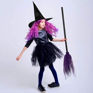 Sumind 3 Pieces Halloween Witch Broom Plastic Witch Broomstick Broom Props Witch Broom Party Decoration with 3 Pieces Witch Hat for Halloween Costume Party