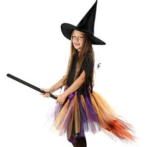 Sumind 3 Pieces Halloween Witch Broom Plastic Witch Broomstick Broom Props Witch Broom Party Decoration with 3 Pieces Witch Hat for Halloween Costume Party