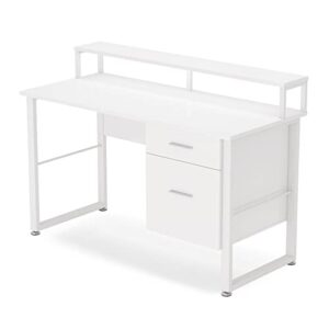 Tribesigns 47 Inches Computer Desk with 2 Drawers, Modern Writing Desk with Hutch, White Simple Study Desk, Space Saving Gaming Table, Large Workstation for Home Office