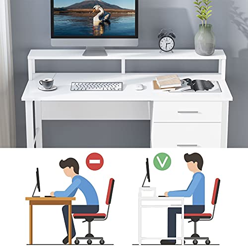 Tribesigns 47 Inches Computer Desk with 2 Drawers, Modern Writing Desk with Hutch, White Simple Study Desk, Space Saving Gaming Table, Large Workstation for Home Office