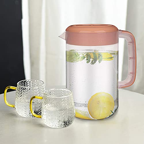 Jucoan 1 Gallon /4L Large Plastic Straining Pitcher, Clear Water Carafe Jug Juice Mixing Pitcher with 2 Strainers Cover, Handles, Measurements, BPA Free, Perfect for Ice Tea, Lemonade