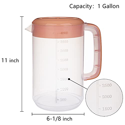 Jucoan 1 Gallon /4L Large Plastic Straining Pitcher, Clear Water Carafe Jug Juice Mixing Pitcher with 2 Strainers Cover, Handles, Measurements, BPA Free, Perfect for Ice Tea, Lemonade