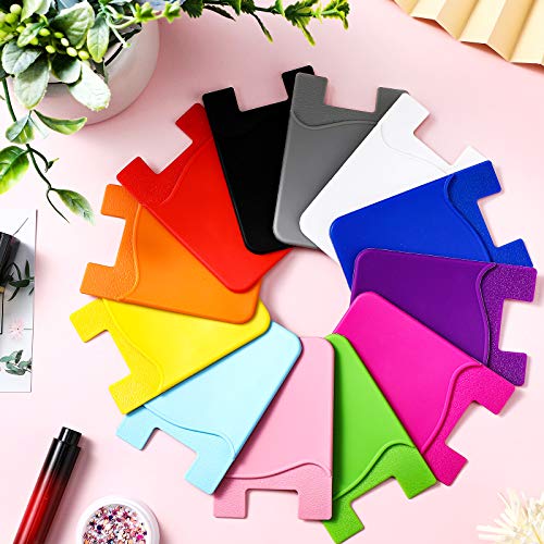 24 Pieces Cell Phone Wallet, Silicone Stick on Card Holder, Back Phone Adhesive Back of Cell Phone Wallet for Credit Card, Id, Business Card, Compatible Works with Most Smartphones (Lovely Color)