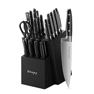 emojoy 22-piece kitchen knife set with block, include 2-pair chef knives, carving fork and sharpener (dual-chef sets)