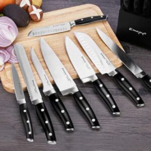 Emojoy 22-Piece Kitchen Knife Set with Block, Include 2-pair Chef Knives, Carving Fork and Sharpener (Dual-Chef Sets)