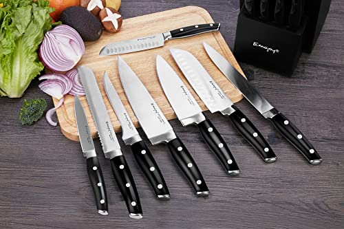 Emojoy 22-Piece Kitchen Knife Set with Block, Include 2-pair Chef Knives, Carving Fork and Sharpener (Dual-Chef Sets)