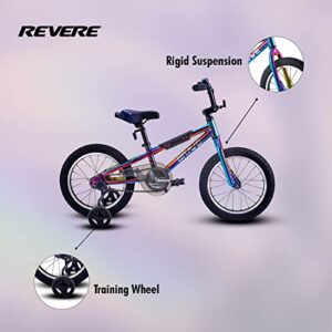 Revere16 Freestyle BMX Kids Bike for Boys and Girls. Lightweight Aluminum Frame and Fork. Tool-Less Quick Release Training Wheels. Easy to Ride! (Oil Slick)