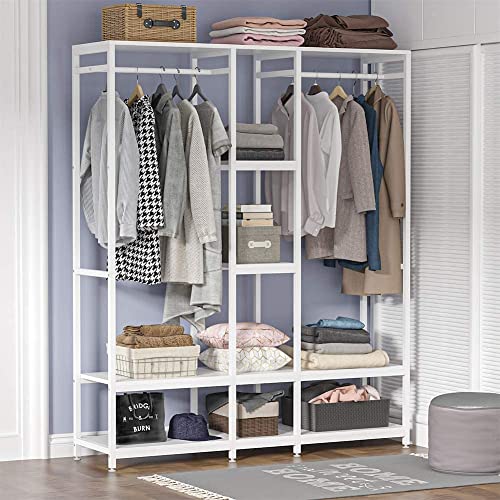 Tribesigns Double Rod Free standing Closet Organizer, Heavy Duty Clothes Closet Storage with Shelves, Extra Large Wardrobe Clothes Garment Rack, Shelving Unit Capacity 500 lb, (white)