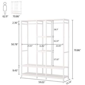 Tribesigns Double Rod Free standing Closet Organizer, Heavy Duty Clothes Closet Storage with Shelves, Extra Large Wardrobe Clothes Garment Rack, Shelving Unit Capacity 500 lb, (white)