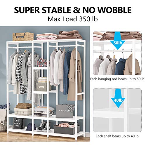 Tribesigns Double Rod Free standing Closet Organizer, Heavy Duty Clothes Closet Storage with Shelves, Extra Large Wardrobe Clothes Garment Rack, Shelving Unit Capacity 500 lb, (white)