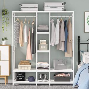 Tribesigns Double Rod Free standing Closet Organizer, Heavy Duty Clothes Closet Storage with Shelves, Extra Large Wardrobe Clothes Garment Rack, Shelving Unit Capacity 500 lb, (white)