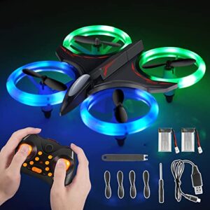 mini drone for kids, rc drone quadcopter with led lights, altitude hold, headless mode, 3d flip, great gift toy for boys and girls-black