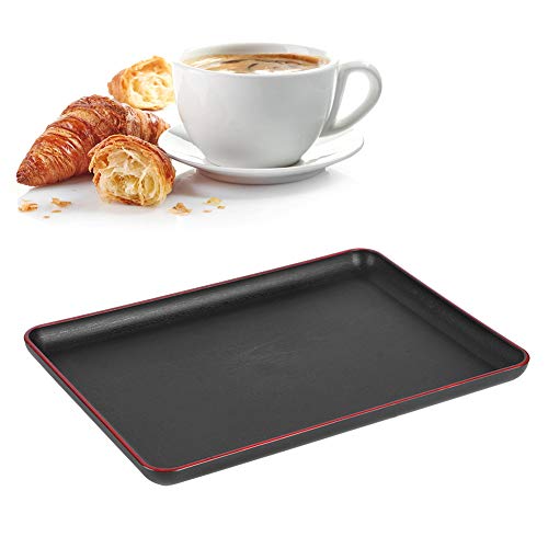 Serving Tray, Anti‑Skid 3 Sizes Wood Grain/Black Rectangular Coffee Table Tray, for Holding Food Holding Drinks(692 Korean Wood Grain)