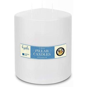 HYOOLA White Three Wick Large Candle - 4.75 x 6 Inch - Unscented Big Pillar Candles - 93 Hour - European Made