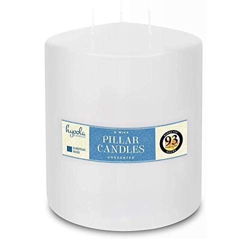 HYOOLA White Three Wick Large Candle - 4.75 x 6 Inch - Unscented Big Pillar Candles - 93 Hour - European Made