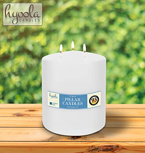 HYOOLA White Three Wick Large Candle - 4.75 x 6 Inch - Unscented Big Pillar Candles - 93 Hour - European Made