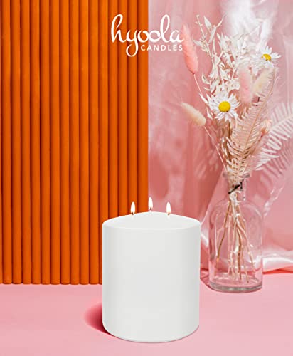 HYOOLA White Three Wick Large Candle - 4.75 x 6 Inch - Unscented Big Pillar Candles - 93 Hour - European Made