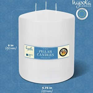 HYOOLA White Three Wick Large Candle - 4.75 x 6 Inch - Unscented Big Pillar Candles - 93 Hour - European Made