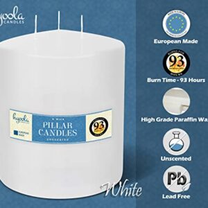 HYOOLA White Three Wick Large Candle - 4.75 x 6 Inch - Unscented Big Pillar Candles - 93 Hour - European Made