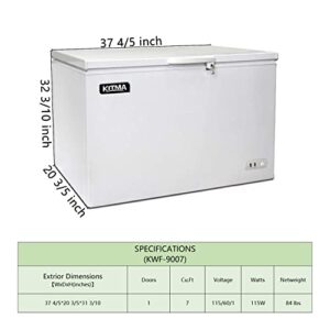 KITMA Chest Freezer - 7 Cu.Ft Reach-In Freezer Chest - Solid Door Deep Freezer with Wire Storage Basket, White