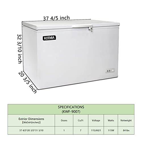 KITMA Chest Freezer - 7 Cu.Ft Reach-In Freezer Chest - Solid Door Deep Freezer with Wire Storage Basket, White