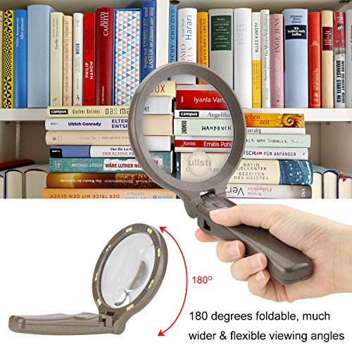 HONWELL Magnifying Glass with Light, Light and Handheld Magnifying Glass, Battery Powered Magnifying Glass for Reading, 3 Modes 16 LEDs Magnifier with 3X 5X Magnification for Inspection,Coins,Hobbies